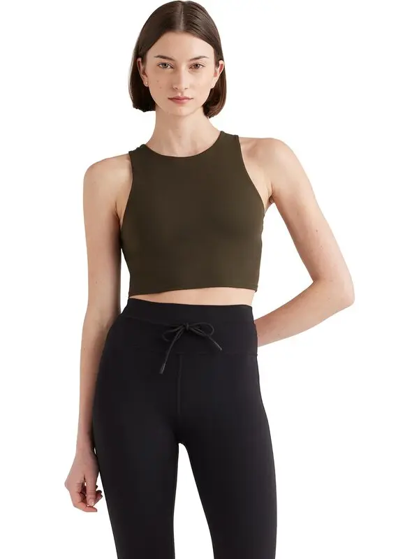 Quince Ultra-form High-neck Cropped Tank Top - Smokey Olive