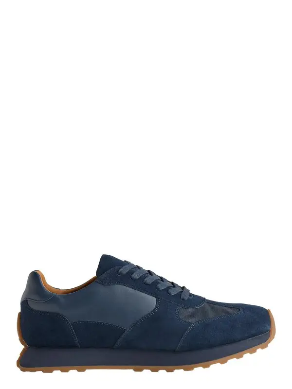 Quince Italian Leather And Suede Retro Runner - Dark Navy