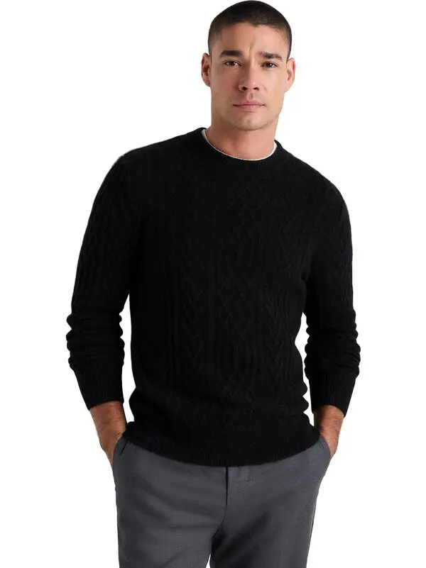Quince Mongolian Cashmere Cable Crewneck Sweater - Black