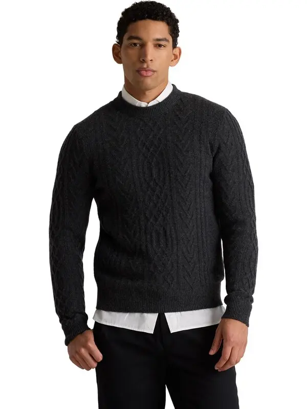 Quince Mongolian Cashmere Cable Crewneck Sweater - Charcoal