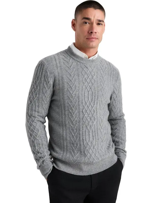 Quince Mongolian Cashmere Cable Crewneck Sweater - Heather Grey