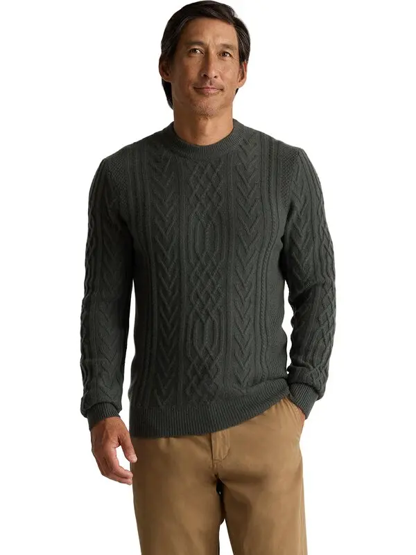 Quince Mongolian Cashmere Cable Crewneck Sweater - Moss
