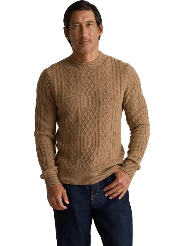 Quince Mongolian Cashmere Cable Crewneck Sweater - Teak