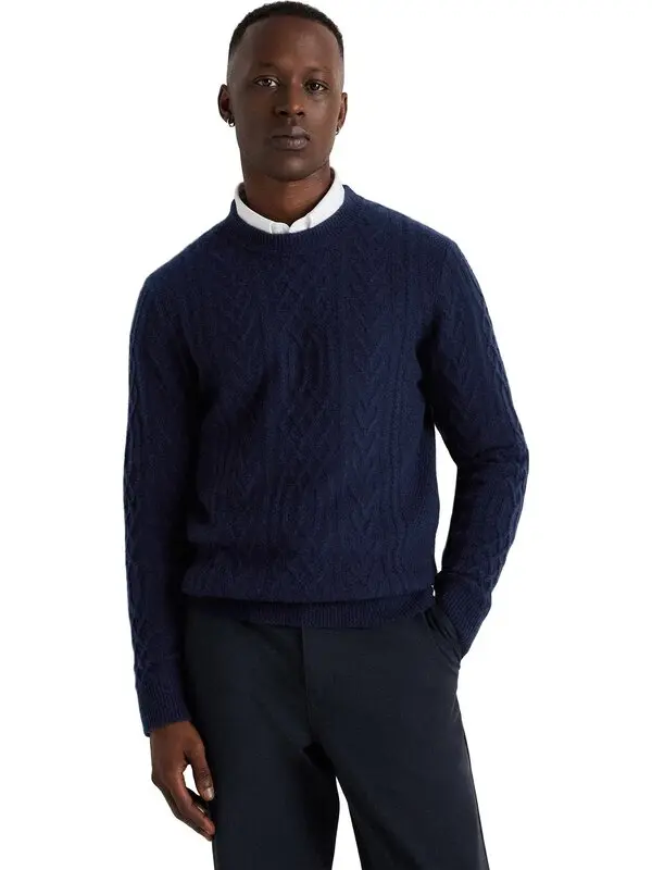 Quince Mongolian Cashmere Cable Crewneck Sweater - True Navy