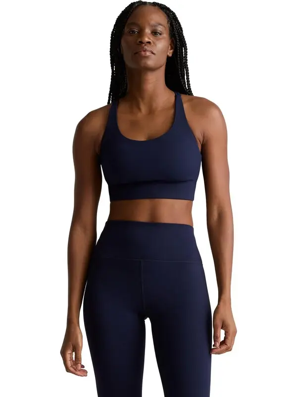 Quince Power-up Long Line Strappy Sports Bra - Deep Navy