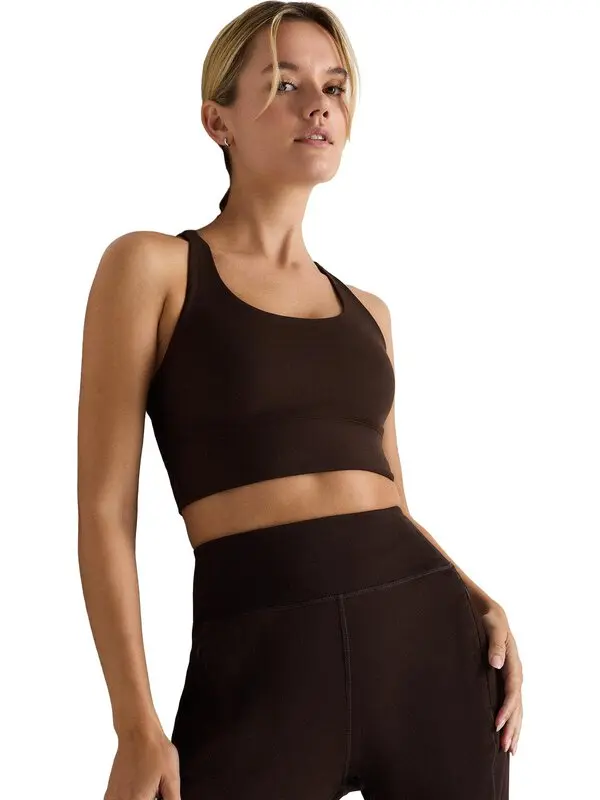Quince Power-up Long Line Strappy Sports Bra - Espresso