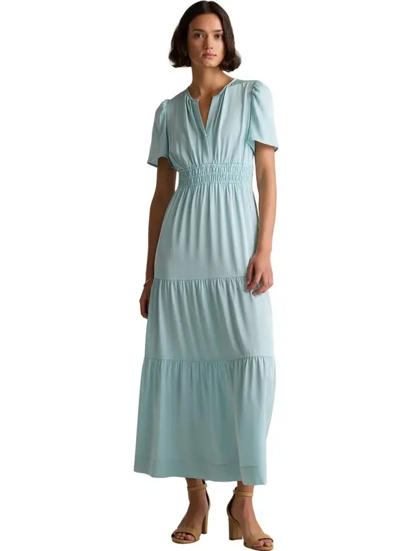 Quince Washable Stretch Silk Tiered Maxi Dress - Aqua Pearl