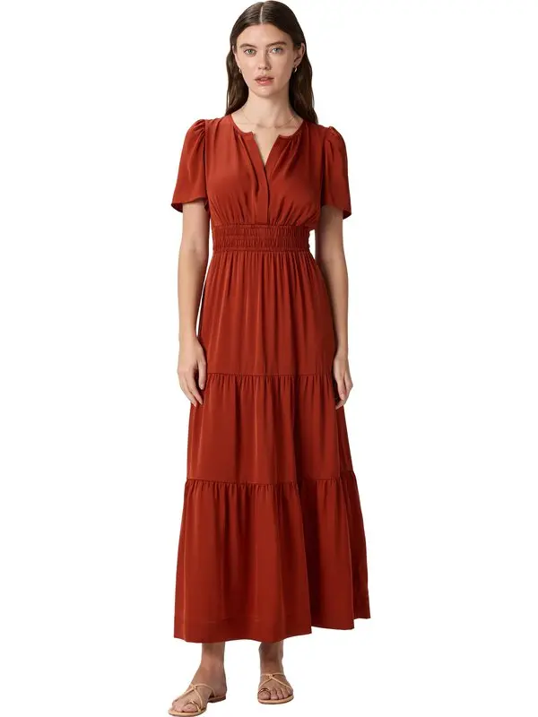 Quince Washable Stretch Silk Tiered Maxi Dress - Paprika Red