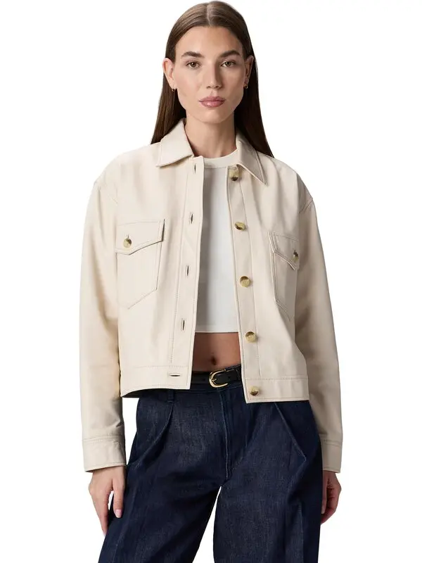 Quince Cropped Leather Jacket - Birch White