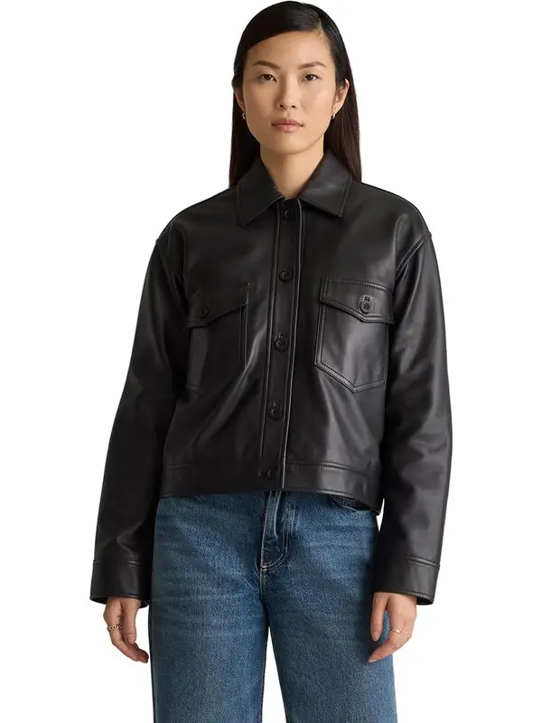 Quince Cropped Leather Jacket - Black