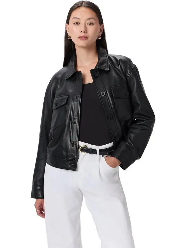 Quince Leather Cropped Jacket - Black