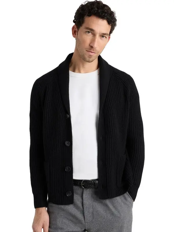 Quince Mongolian Cashmere Shawl Collar Cardigan - Black