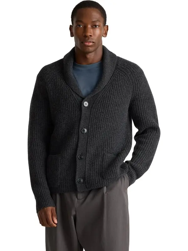 Quince Mongolian Cashmere Shawl Collar Cardigan - Charcoal
