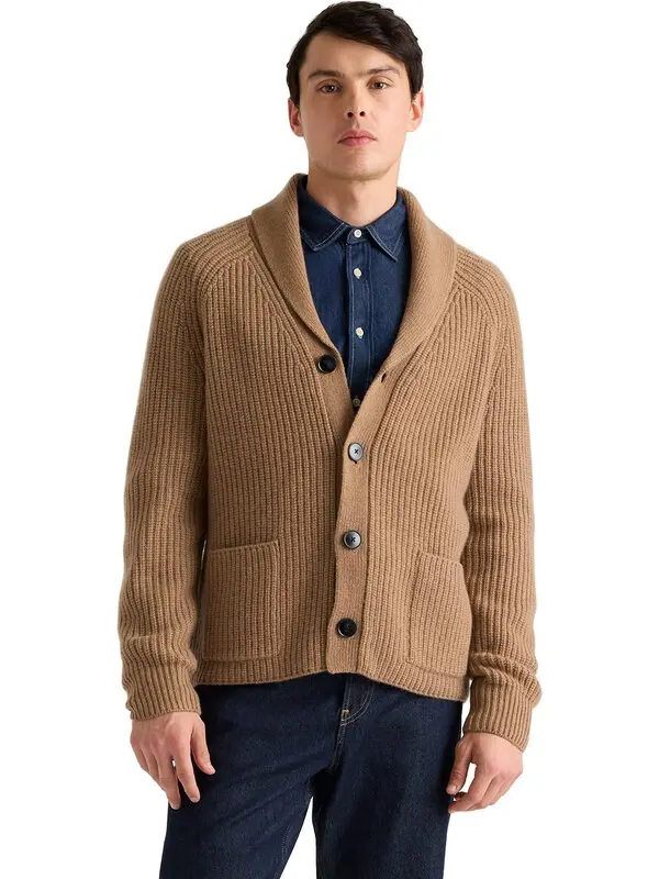 Quince Mongolian Cashmere Shawl Collar Cardigan - Teak