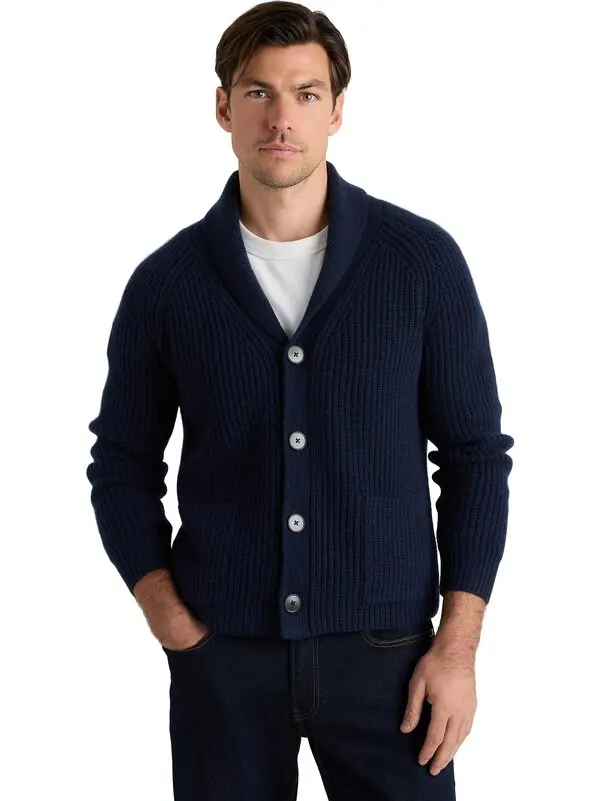 Quince Mongolian Cashmere Shawl Collar Cardigan - True Navy