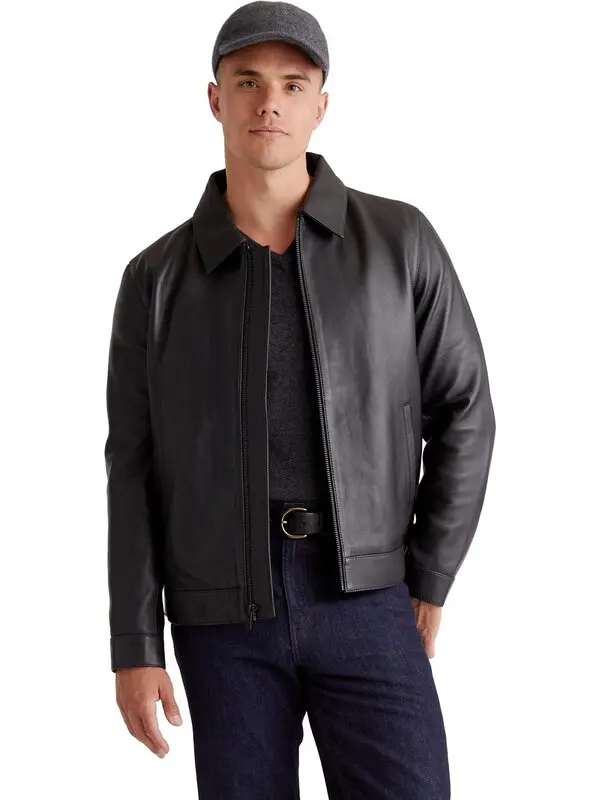 Quince Leather Harrington Jacket - Black