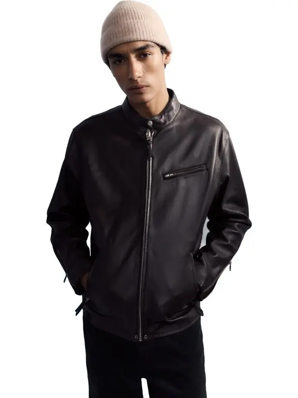 Quince Café Racer Leather Jacket - Rich Brown
