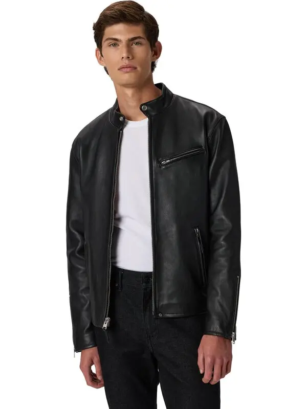 Quince Café Racer Leather Jacket - True Black