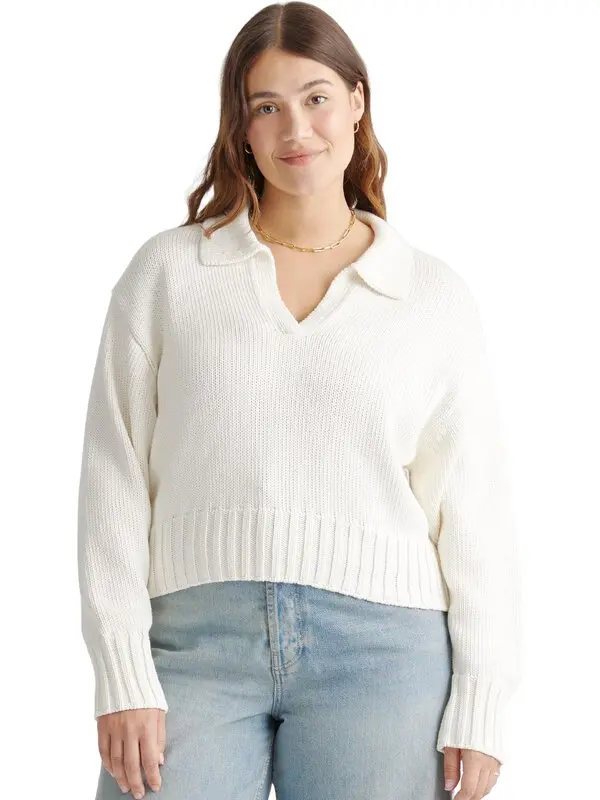 Quince Organic Cropped Cotton Polo Sweater - Ivory