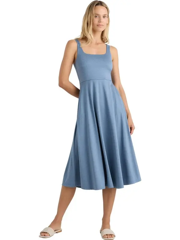 Quince Flowknit Breeze Fit & Flare Dress - Heather Dewstone Blue
