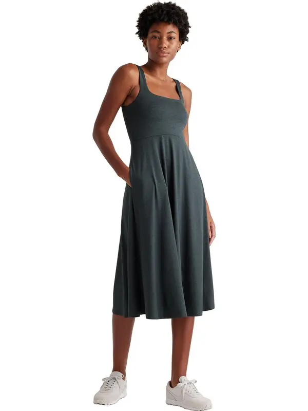 Quince Flowknit Breeze Fit & Flare Dress - Heather Green