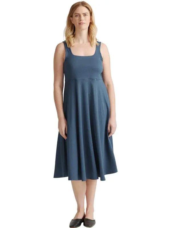Quince Flowknit Breeze Fit & Flare Dress - Heather Ocean Navy