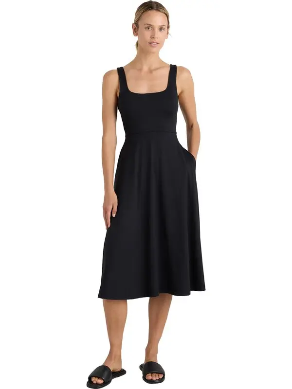 Quince Flowknit Breeze Fit & Flare Midi Dress - True Black