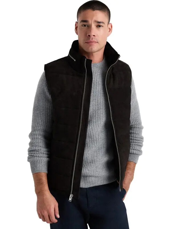 Quince 100% Suede Puffer Vest - Charcoal Black