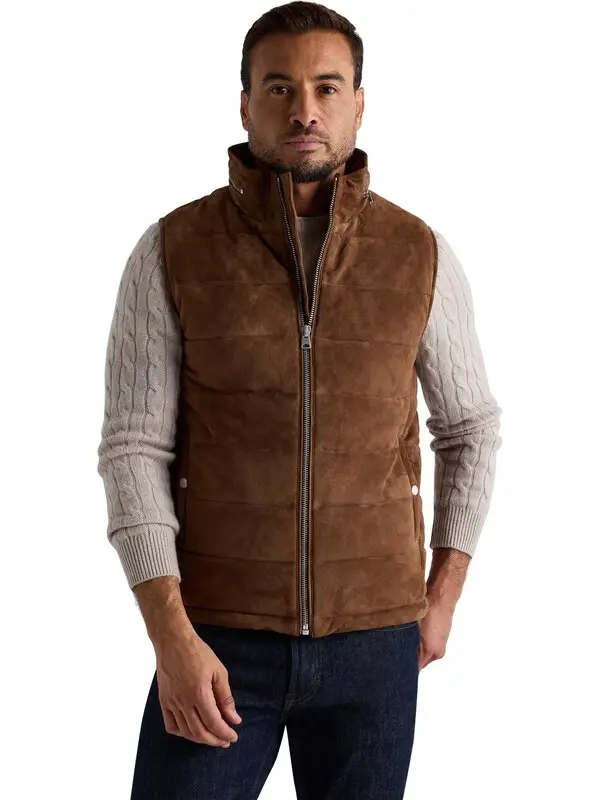 Quince 100% Suede Puffer Vest - Dark Chestnut Brown