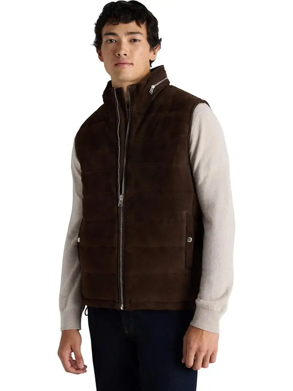 Quince 100% Suede Puffer Vest - Espresso Brown