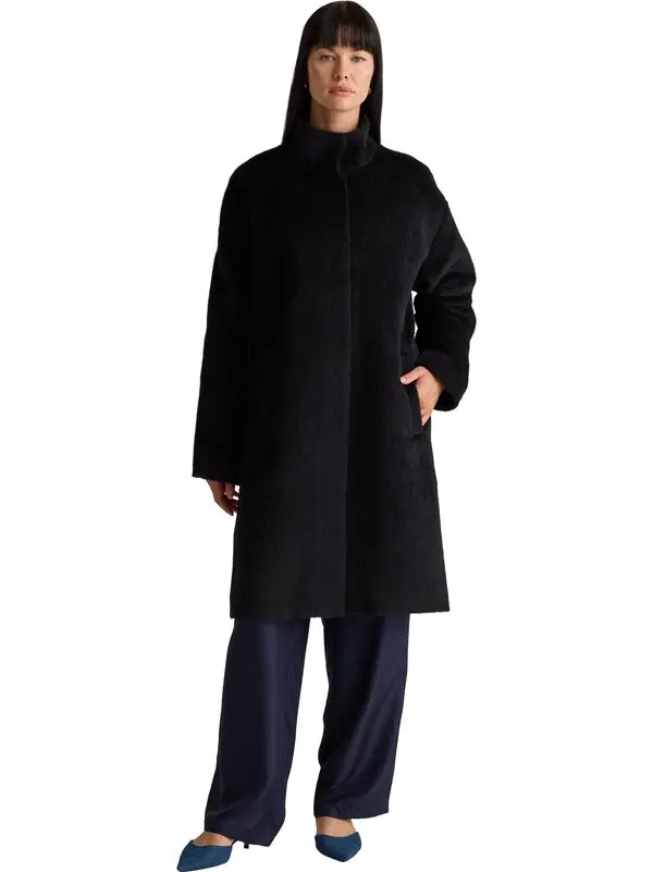 Quince Alpaca-wool Stand Collar Coat - Black