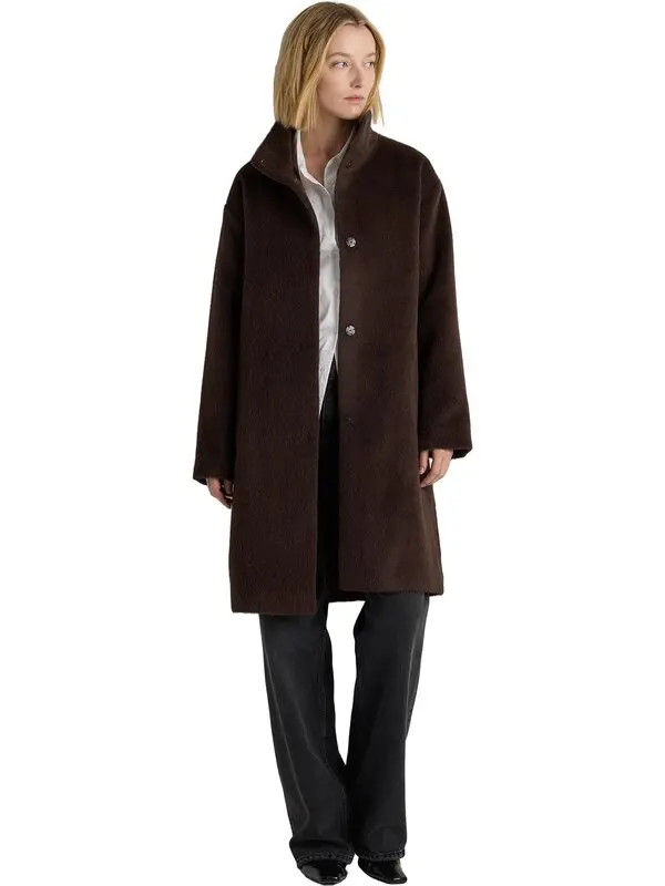 Quince Alpaca-wool Stand Collar Coat - Coffee Bean Brown