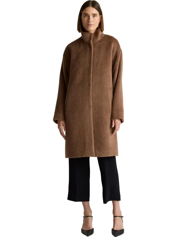 Quince Alpaca-wool Stand Collar Coat - Rustic Brown