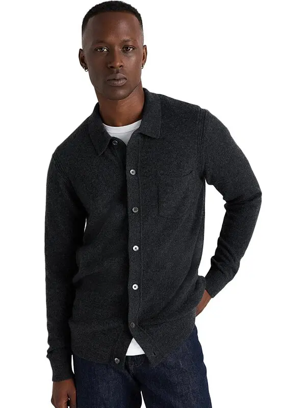 Quince Mongolian Cashmere Button-down Sweater - Heather Charcoal
