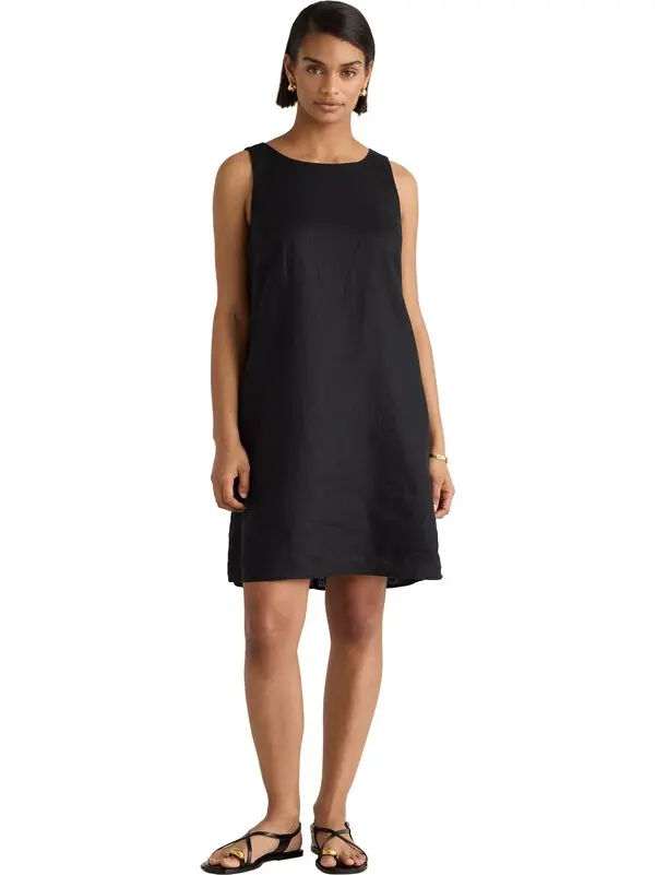 Quince 100% European Linen Tank Mini Dress - Black
