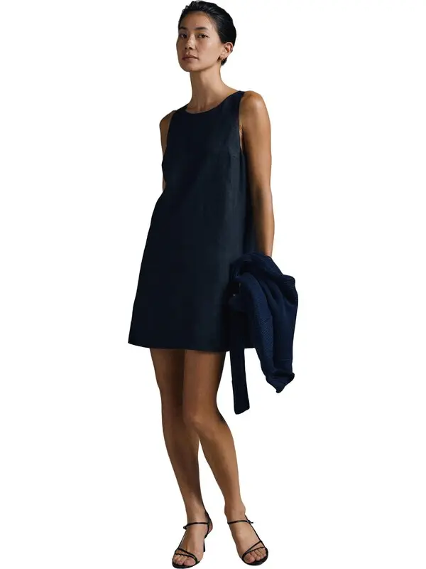 Quince 100% European Linen Tank Mini Dress - Black