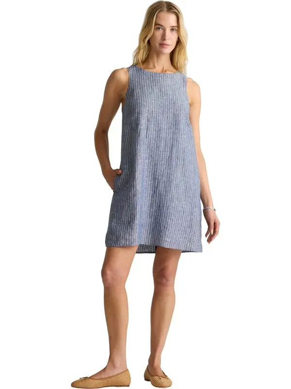 Quince 100% European Linen Tank Mini Dress - Chambray Stripe