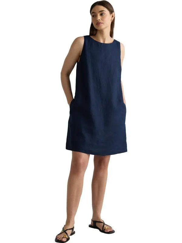 Quince 100% European Linen Tank Mini Dress - Deep Navy