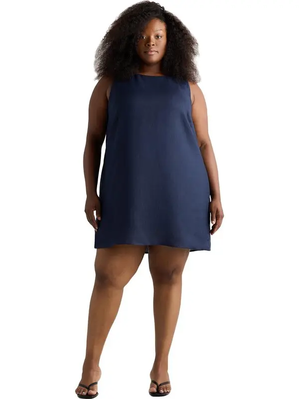 Quince 100% European Linen Tank Mini Dress - Deep Navy