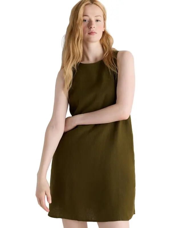 Quince 100% European Linen Tank Mini Dress - Martini Olive