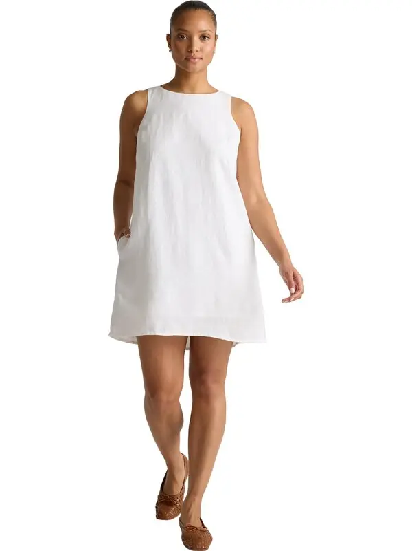 Quince 100% European Linen Tank Mini Dress - White