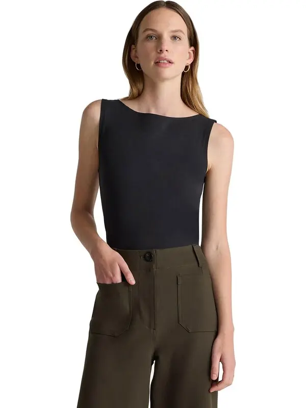 Quince Stretch Cotton Jersey Boat Neck Tank Top - Black