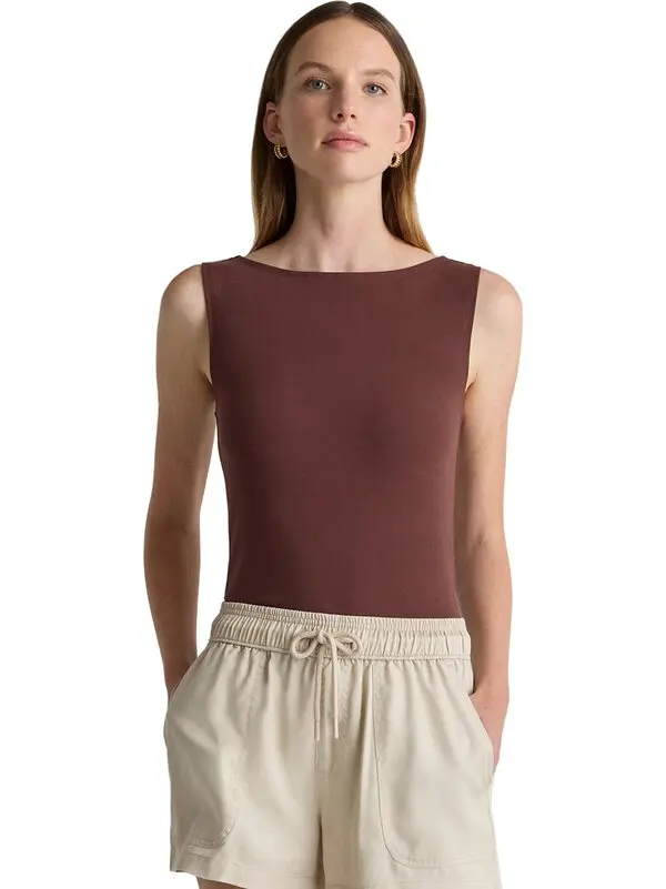 Quince Stretch Cotton Jersey Boat Neck Tank Top - Cocoa