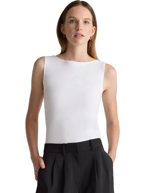 Quince Stretch Cotton Jersey Boat Neck Tank Top - Soft White
