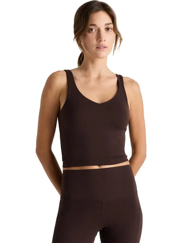 Quince Ultra-form V-neck Cropped Tank Top - Espresso