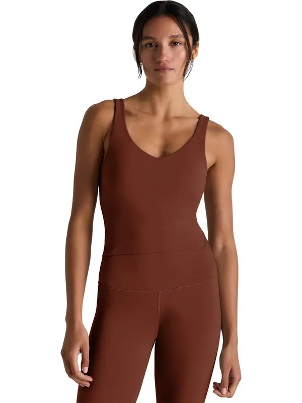 Quince Ultra-form V-neck Cropped Tank Top - Redwood Brown