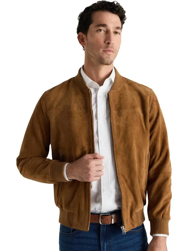 Quince 100% Suede Bomber Jacket - Cognac Brown
