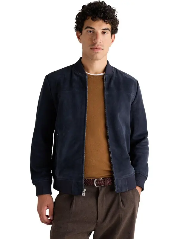 Quince Suede Bomber Jacket - Washed Navy