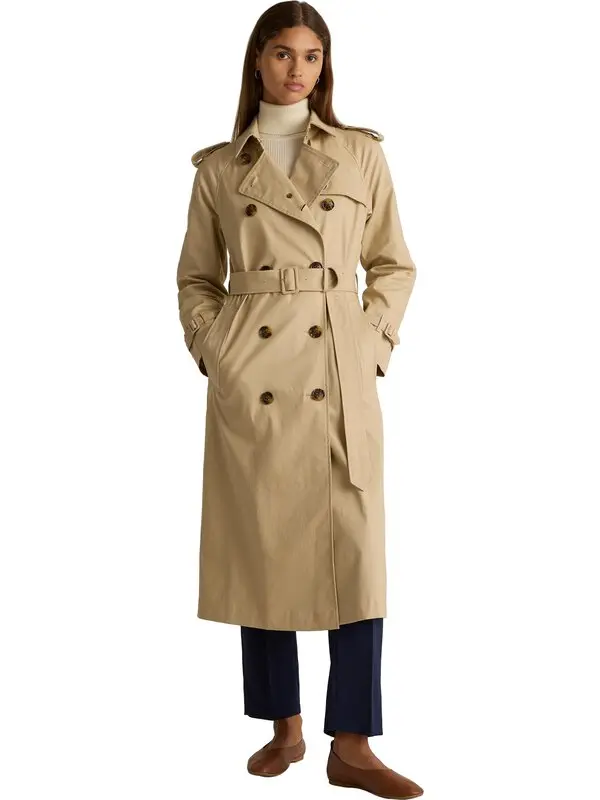 Quince Comfort Stretch Long Trench Coat - Light Khaki