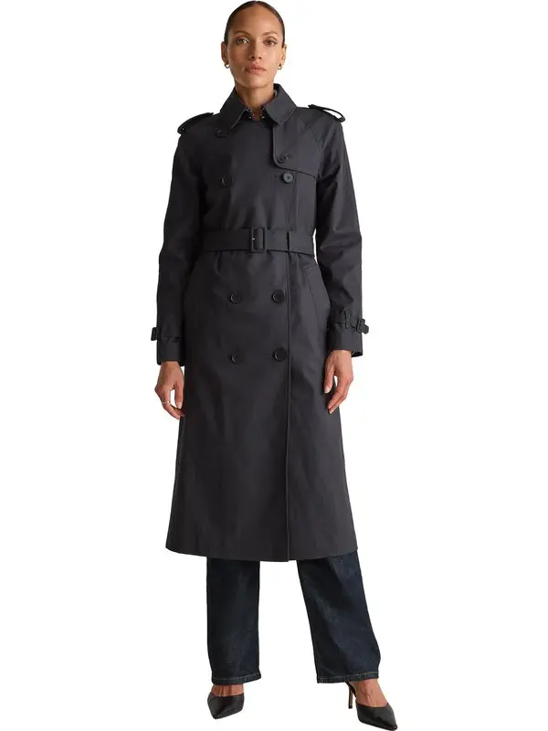 Quince Comfort Stretch Long Trench Coat - Midnight Black